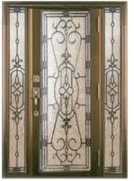 China Wrought Iron Glass Front Door With Iron For Park Antirusting for sale