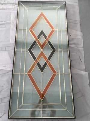 China 62''X31'' Frosting Designs On Decorative Leaded Glass Brass Caming 25.4mm IGCC for sale