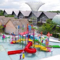 China Lanchao Fiberglass Water Playground Equipment 18m×16m×8m with 4 Slides and 11KW Power for sale