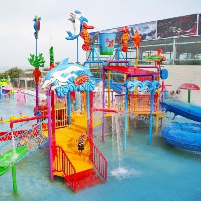 China Large Capacity 18x16m Fiberglass Water Playground with 4 Slides 11KW Power for Amusement Parks for sale