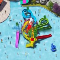 China LANCHAO Fiberglass Water Park Playground Equipment 25m x 23m x 12m with 45KW Power and 5 Slides for sale