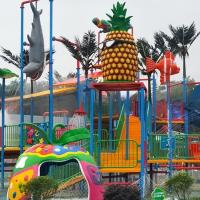 China LANCHAO Fiberglass Water Park Playground Equipment 25m x 23m x 12m with 45KW Power and 5 Slides for sale