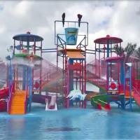 China LANCHAO Fiberglass Water Park Playground Equipment 25m x 23m x 12m with 45KW Power and 5 Slides for sale
