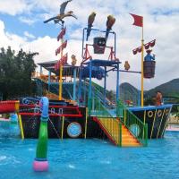 China Fiberglass Kids Water Playground Equipment 18m x 16m with 11KW Power for Aqua Theme Parks for sale