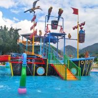 China FRP Pirate Ship Water Amusement Park Equipment 18m x 16m with 11KW Power and Anti-UV Coating for sale