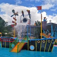China FRP Pirate Ship Water Amusement Park Equipment 18m x 16m with 11KW Power and Anti-UV Coating for sale