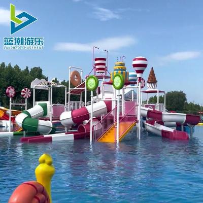 China Candy Theme Water Park House Fiberglass Slide Kids Adult Playground for sale