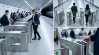 China Swing Turnstile 1.5mm Stainless Steel RFID Ticket Checking Access Gate for Metro Station Entrances for sale