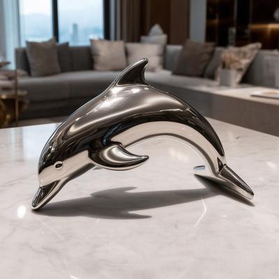 China Mirror Polished Dolphin Stainless Steel Sculpture 90CM Weather Resistant Hotel Decoration for sale