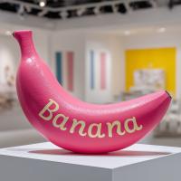 China Pink Cartoon Fiberglass Resin Banana Sculpture 60cm FRP Ornament for Indoor Decoration for sale