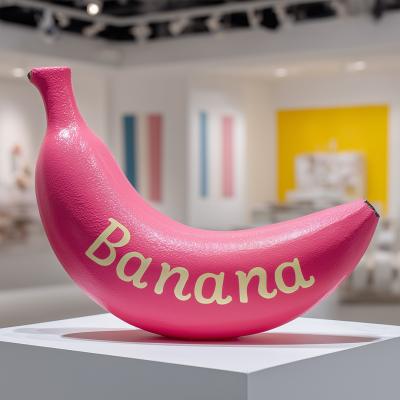 China Pink Cartoon Fiberglass Resin Banana Sculpture 60cm FRP Ornament for Indoor Decoration for sale