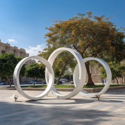 China Minimalistic White Rings Public Art Sculpture 260cm H Stainless Steel Urban Square Decoration for sale