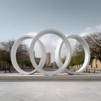China Minimalistic White Rings Public Art Sculpture 260cm H Stainless Steel Urban Square Decoration for sale
