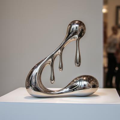 China Liquid Drop Mirror Stainless Steel Sculpture 40CM H Weather Resistant Metal Modern Art Customized for sale