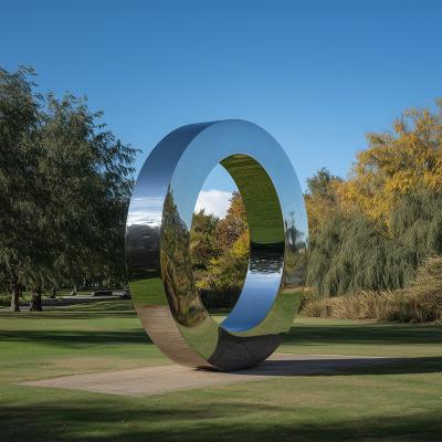 China Large Stainless Steel Circular Garden Sculpture 300CM Mirror Polished Public Art for sale