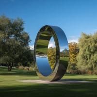 China Large Stainless Steel Circular Garden Sculpture 300CM Mirror Polished Public Art for sale
