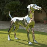 China Mirror Polished Stainless Steel Dog Sculpture 50CM H Outdoor Courtyard Decor for sale