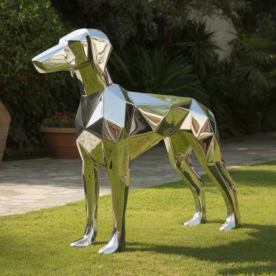 China Mirror Polished Stainless Steel Dog Sculpture 50CM H Outdoor Courtyard Decor for sale