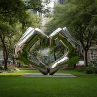China Custom Stainless Steel Love Heart Hand Sculpture 350CM Mirror Polish for Park for sale