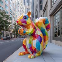 China Life Size Colorful Metal Squirrel Sculpture Outdoor Art 120cm H Stainless Steel for sale