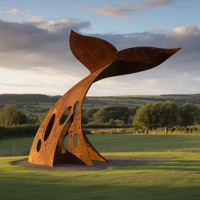 China Rust Whale Tail Garden Corten Steel Sculpture 280cm H Natural Rusted Finish for sale