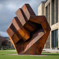 China Custom Corten Steel Punching Fist Sculpture 260CM H Outdoor Weathering Steel Art for sale