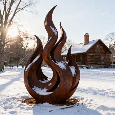 China Flame Corten Steel Sculpture 150cm Natural Rusted Metal Art for Outdoor Public Space Decor for sale