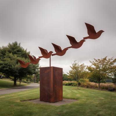 China Custom Outdoor Corten Steel Bird Sculpture 150cm H Public Art for Garden for sale