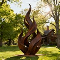 China Flame Corten Steel Sculpture 150cm Natural Rusted Metal Art for Outdoor Public Space Decor for sale
