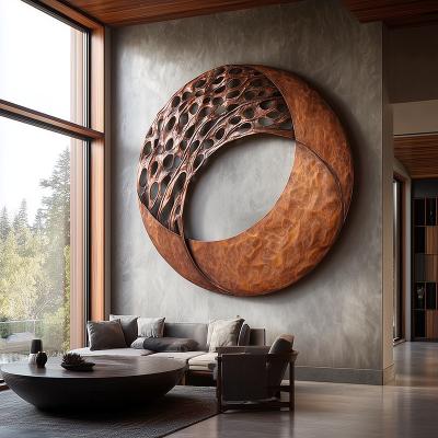 China Modern Abstract Round Bronze Relief Wall Art 100CM Diameter for Hotel Decoration for sale
