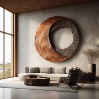 China Modern Abstract Round Bronze Relief Wall Art 100CM Diameter for Hotel Decoration for sale
