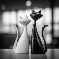 China White Black Resin Cat Garden Statue Decorative Ornament 30CM H for Home Decor for sale