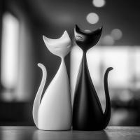China White Black Resin Cat Garden Statue Decorative Ornament 30CM H for Home Decor for sale