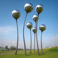 China Stainless Steel Abstract Sphere Garden Sculpture 400CM H Mirror Polished Urban Art for Park Decoration for sale