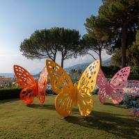 China Custom Colorful Metal Butterfly Sculpture 80cm H Stainless Steel Outdoor Art for Hotel Park for sale