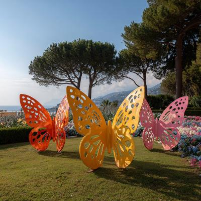 China Custom Colorful Metal Butterfly Sculpture 80cm H Stainless Steel Outdoor Art for Hotel Park for sale