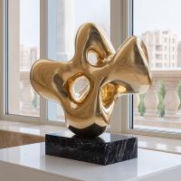 China Golden Electroplated Abstract Hotel Sculpture Stainless Steel Metal Art 30CM H Custom for sale