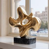 China Golden Electroplated Abstract Hotel Sculpture Stainless Steel Metal Art 30CM H Custom for sale