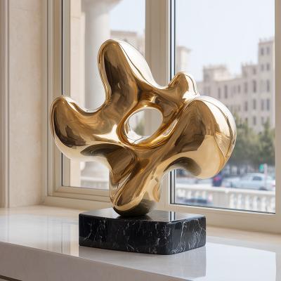 China Golden Electroplated Abstract Hotel Sculpture Stainless Steel Metal Art 30CM H Custom for sale