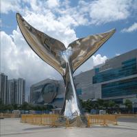 China Large Mirror Polished Tail Fin Public Art Sculpture 470CM H Stainless Steel for City Squares for sale