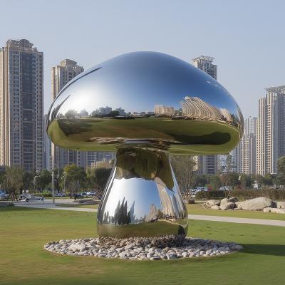 China Mirror Polished Stainless Steel Large Mushroom Garden Sculpture 260CM H Outdoor Decor for sale
