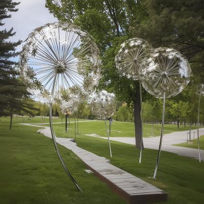 China Stainless Steel Dandelion Garden Sculpture 200CM H Customizable Mirror Polished Park Decor for sale