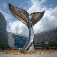 China Large Mirror Polished Tail Fin Public Art Sculpture 470CM H Stainless Steel for City Squares for sale