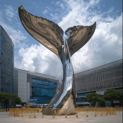 China Large Mirror Polished Tail Fin Public Art Sculpture 470CM H Stainless Steel for City Squares for sale