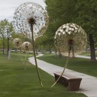 China Stainless Steel Dandelion Garden Sculpture 200CM H Customizable Mirror Polished Park Decor for sale