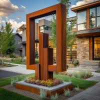 China Abstract Square Corten Garden Sculpture Modern Art 200CM H Custom Size Outdoor Decor for sale
