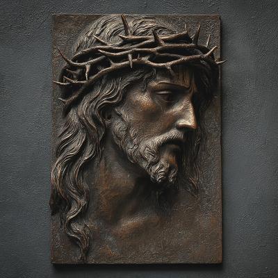 China Jesus Christ Bronze Relief Sculpture Wall Art 80CM H Antique Finish for Showroom Exhibition for sale