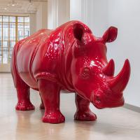 China Red Rhinoceros Animal Fiberglass Resin Statue 150cm for Shopping Mall Decoration for sale