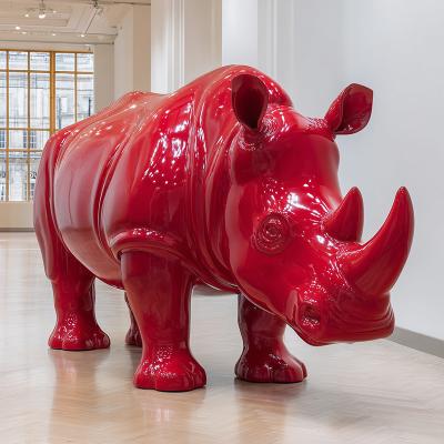 China Red Rhinoceros Animal Fiberglass Resin Statue 150cm for Shopping Mall Decoration for sale