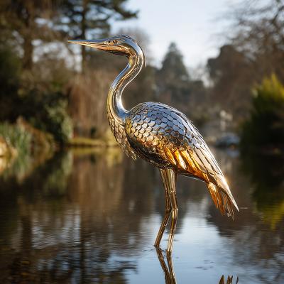 China Mirror Polished Stainless Steel Crane Sculpture 130cm H for Garden Decor for sale